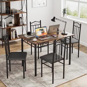 Aobafuir Kitchen Dining Room Table Sets for 4, 5 Piece Metal and Wood Rectangular Breakfast Nook, Dinette with Chairs, Industrial Retro Brown