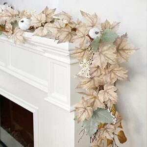 fall decor - fall garland - 6ft autumn maples leaf pumpkin berry garland - thanksgiving halloween mantle fireplace farmhouse harvest decorations for home outdoor indoor porch