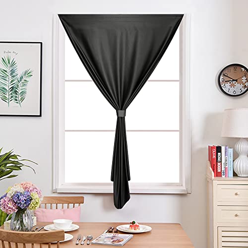 Muamar Velcro Blackout Curtains for Bedroom 2 Panels with Tiebacks(Black, 34" W x 45" L),Without Rods Small Curtains,Kitchen Curtains,Easy Install for Window, Bathroom Door,Wardrobe, Cabinet Etc