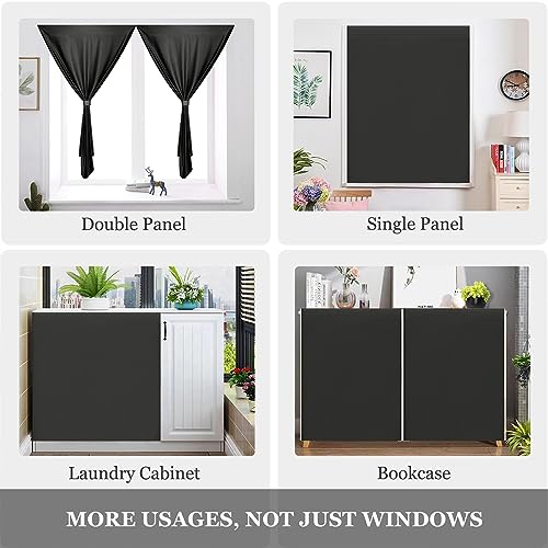 Muamar Velcro Blackout Curtains for Bedroom 2 Panels with Tiebacks(Black, 34" W x 45" L),Without Rods Small Curtains,Kitchen Curtains,Easy Install for Window, Bathroom Door,Wardrobe, Cabinet Etc