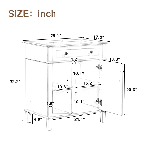 Goujxcy 30-inch Freestanding Bathroom Vanity Combo with White Ceramic Sink and Storage Cabinet Wooden Bath Cabinet Integrated Single Sink for Bathroom, Full Assembly Required (White-30'')