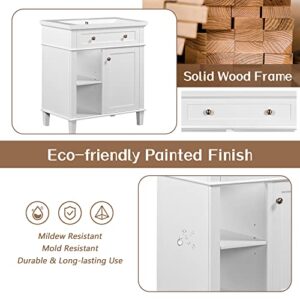 Goujxcy 30-inch Freestanding Bathroom Vanity Combo with White Ceramic Sink and Storage Cabinet Wooden Bath Cabinet Integrated Single Sink for Bathroom, Full Assembly Required (White-30'')