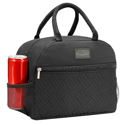 NisuAM Lunch Bag Women Large Lunch Box for Men Reusable Insulated Lunch Tote Bag, Leakproof Portable Lunch Box Cooler Bag for Work Picnic Office Travel - Black