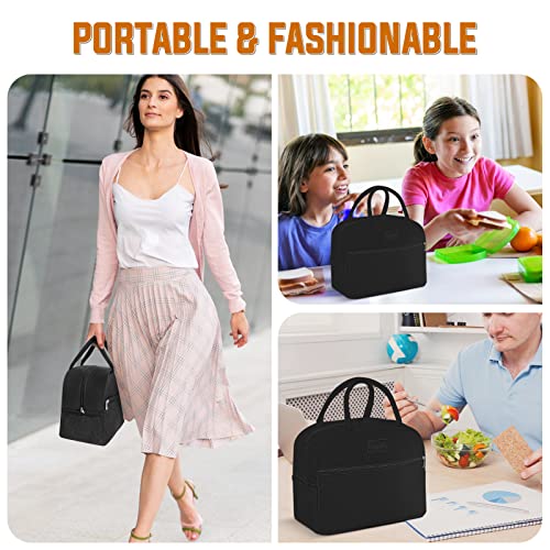 NisuAM Lunch Bag Women Large Lunch Box for Men Reusable Insulated Lunch Tote Bag, Leakproof Portable Lunch Box Cooler Bag for Work Picnic Office Travel - Black