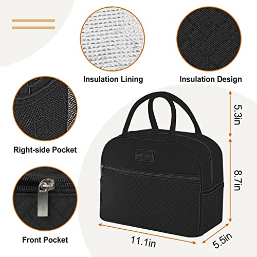 NisuAM Lunch Bag Women Large Lunch Box for Men Reusable Insulated Lunch Tote Bag, Leakproof Portable Lunch Box Cooler Bag for Work Picnic Office Travel - Black