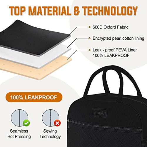 NisuAM Lunch Bag Women Large Lunch Box for Men Reusable Insulated Lunch Tote Bag, Leakproof Portable Lunch Box Cooler Bag for Work Picnic Office Travel - Black