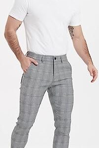 Plaid&Plain Men's Plaid Pants Skinny Dress Pants for Men Skinny Chino Pants Men 7301 Plaid-1-36X32