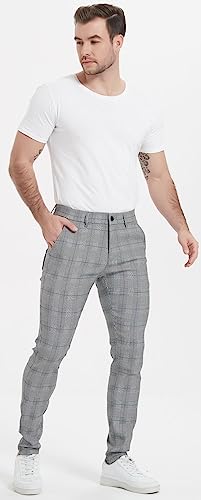 Plaid&Plain Men's Plaid Pants Skinny Dress Pants for Men Skinny Chino Pants Men 7301 Plaid-1-36X32