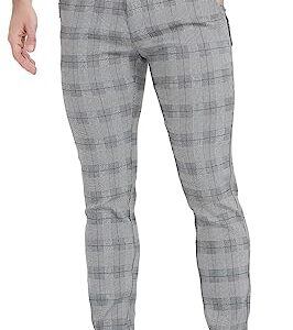 Plaid&Plain Men's Plaid Pants Skinny Dress Pants for Men Skinny Chino Pants Men 7301 Plaid-1-36X32