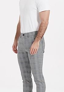 Plaid&Plain Men's Plaid Pants Skinny Dress Pants for Men Skinny Chino Pants Men 7301 Plaid-1-36X32