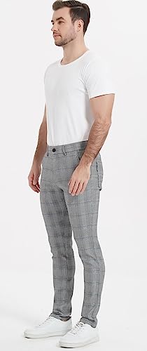 Plaid&Plain Men's Plaid Pants Skinny Dress Pants for Men Skinny Chino Pants Men 7301 Plaid-1-36X32