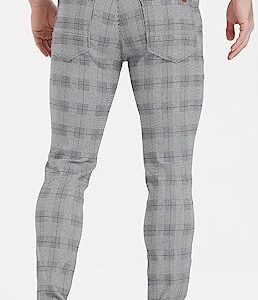 Plaid&Plain Men's Plaid Pants Skinny Dress Pants for Men Skinny Chino Pants Men 7301 Plaid-1-36X32