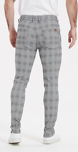 Plaid&Plain Men's Plaid Pants Skinny Dress Pants for Men Skinny Chino Pants Men 7301 Plaid-1-36X32