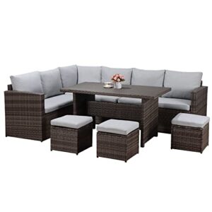 wumiokio patio furniture set, 7 pieces outdoor patio furniture with dining table&chair, all weather wicker conversation set with ottoman,grey…