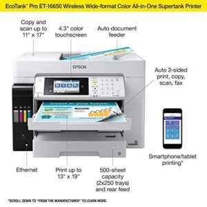 Epson EcoTank Pro ET-16650 Wireless Wide-Format Color All-in-One Supertank Printer with Scanner, Copier, Fax and Ethernet (Renewed), White