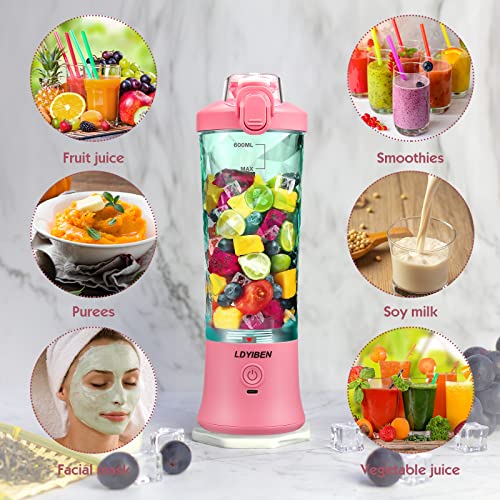 Portable Blender, Personal Size Blender for Shakes and Smoothies with 6 Blades Mini Blender 20 Oz for Kitchen,Home,Travel (pink)