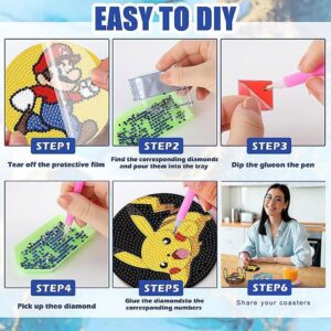 8 PCS Diamond Painting Coasters Kits with Holder - Cartoon Diamond Art Coasters for Adults Kids Beginner,DIY Child Memery Round Full Drill Diamond Dot Paint by Number Stitch Arts and Crafts Gift