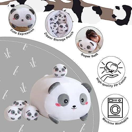 TOYSYM Kawaii Panda Stuffed Animal with 4 Baby Panda Plushies in her Tummy, Super Soft Cartoon Body Pillow Gifts for Kids Boys