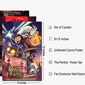 IZUGA A Set of 3 Canvas Posters,The Owl House Poster Anime Poster 3 Piece Set,8x12Inch Canvas Prints Unframed Set of 3