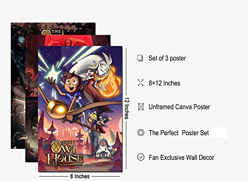 IZUGA A Set of 3 Canvas Posters,The Owl House Poster Anime Poster 3 Piece Set,8x12Inch Canvas Prints Unframed Set of 3