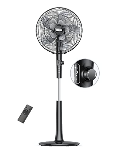 Mirdred Fans for Home Bedroom, 18'' Standing Floor Fans for Home,12 Speeds Oscillating Fan with Remote, Pedestal Fan with Adjustable Height,3 Wind Modes,18H Timer, 85° Oscillation