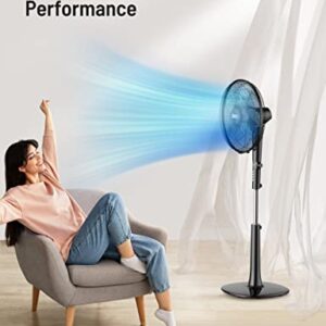 Mirdred Fans for Home Bedroom, 18'' Standing Floor Fans for Home,12 Speeds Oscillating Fan with Remote, Pedestal Fan with Adjustable Height,3 Wind Modes,18H Timer, 85° Oscillation