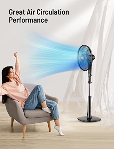 Mirdred Fans for Home Bedroom, 18'' Standing Floor Fans for Home,12 Speeds Oscillating Fan with Remote, Pedestal Fan with Adjustable Height,3 Wind Modes,18H Timer, 85° Oscillation