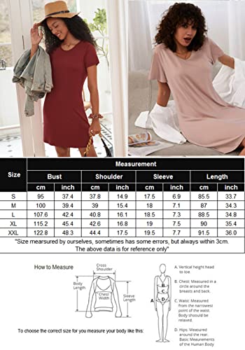 Ekouaer Sleepshirt Women 2 Packs O Neck Nightgown Cute Boyfriend Night Shirt Soft Loose Sleep Dress