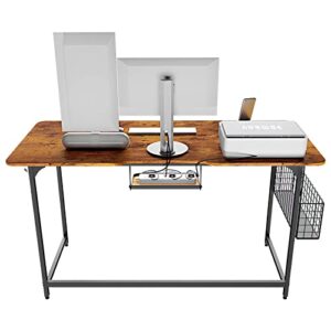 Pamray Small White Computer Desk with Outlets Built-in, Home Work Office Computer Table with Under Desk Cable Management for Study and Writing