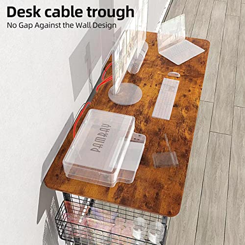 Pamray Small White Computer Desk with Outlets Built-in, Home Work Office Computer Table with Under Desk Cable Management for Study and Writing