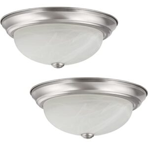 aspen creative 63023-09-2, 2-light flush mount, brushed nickel finish w/alabaster glass, 13" dia, e26 socket, 60 watts, bulb not included, set of 2