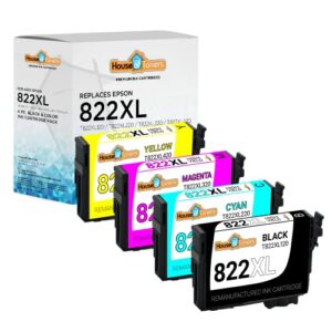 houseoftoners remanufactured ink cartridge replacement for epson 822 xl 822xl for workforce pro wf-3820 wf-4820 wf-4830 wf-4834 printer (bcmy, 4-pack)