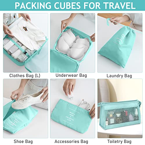 8 Set Packing Cubes for Travel, Travel Luggage Packing Organizers, Travel Accessories Large Toiletries Bag for Clothes Shoes Cosmetics Toiletries (8 Pack, Blue)