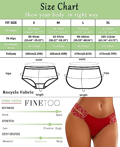 FINETOO Seamless Underwear for Women Cheeky Bikini Panties High Cut V-waist Lace Underwear Women Cute Bikinis 6 Pack