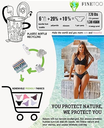 FINETOO Seamless Underwear for Women Cheeky Bikini Panties High Cut V-waist Lace Underwear Women Cute Bikinis 6 Pack