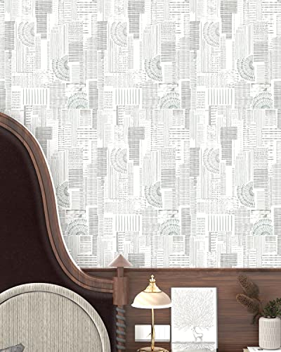 Theper Modern Peel and Stick Wallpaper Gray and White Stripe Wallpaper Contact Paper 17.3” x 78.7” Geometric Wallpaper Self Adhesive Wallpaper Removable Decorative Wallpaper for Bedroom Vinyl Film