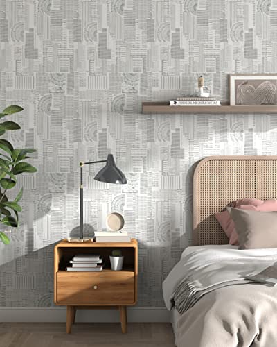 Theper Modern Peel and Stick Wallpaper Gray and White Stripe Wallpaper Contact Paper 17.3” x 78.7” Geometric Wallpaper Self Adhesive Wallpaper Removable Decorative Wallpaper for Bedroom Vinyl Film