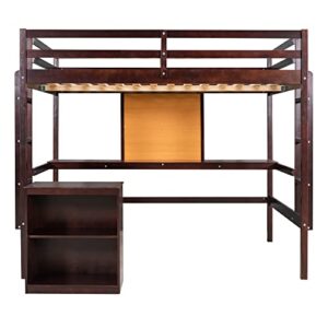 Lifeand Full Size Loft Bed with Desk and Writing Board, Wooden Loft Bed with Desk & 2 Drawers Cabinet,Espresso