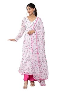 janasya indian women's white georgette floral printed kurta with flared palazzo and dupatta(j0451-kr-pp-ich-xxl)