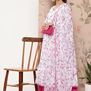 Janasya Indian Women's White Georgette Floral Printed Kurta with Flared Palazzo and Dupatta(J0451-KR-PP-ICH-XXL)