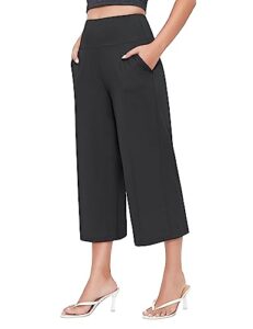 bubblelime women's bootleg yoga capris pants high waist workout flare crop with pockets - black_medium