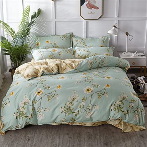 Qeeruim Floral Duvet Cover Set Queen Size, 3pcs Microfiber Skin-Friendly Breathable Duvet Cover with Zipper Closure, Flower Printed Comforter Cover with 2 Pillowcases for Bedroom Guestroom Decor