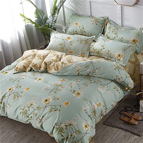 Qeeruim Floral Duvet Cover Set Queen Size, 3pcs Microfiber Skin-Friendly Breathable Duvet Cover with Zipper Closure, Flower Printed Comforter Cover with 2 Pillowcases for Bedroom Guestroom Decor