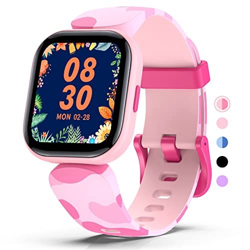 MgaoLo Kids Smart Watch for Boys Girls,Fitness Tracker with Heart Rate Sleep Monitor for Android iPhone,Waterproof DIY Watch Face Pedometer Activity Tracker (Camo Pink)