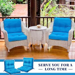 Geetery Set of 4 Patio Chair Cushions for Indoor Outdoor Furniture Tufted High Back Seat Pads Waterproof Comfort Replacement Seating Cushions with Ties for Lawn Yard Porch Inside Outside (Blue)