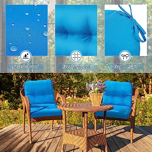 Geetery Set of 4 Patio Chair Cushions for Indoor Outdoor Furniture Tufted High Back Seat Pads Waterproof Comfort Replacement Seating Cushions with Ties for Lawn Yard Porch Inside Outside (Blue)