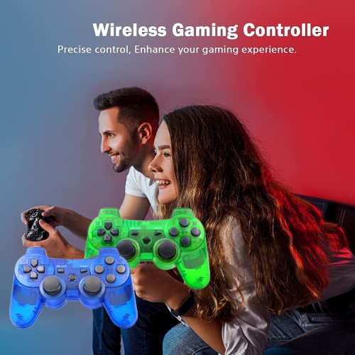 ＲＵＥＩＵＲＩ Wireless Controller for PS3,2 Pack PS3 Controller Compatible with PS 3 Console Double Shock Motion Control Upgraded Joystick with Charging Cord (Blue+Green)