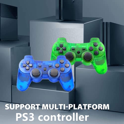 ＲＵＥＩＵＲＩ Wireless Controller for PS3,2 Pack PS3 Controller Compatible with PS 3 Console Double Shock Motion Control Upgraded Joystick with Charging Cord (Blue+Green)