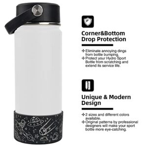 Omoojee Water Bottle Boot Sleeve, 12-24oz Protective Silicone Boot Compatible with Hydro Flask Water Bottle, Simple Modern, Yeti, Black (Universe, Astronaut)