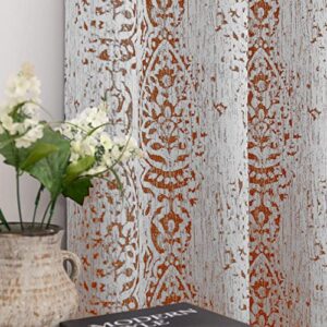 mrs.naturall rusty orange curtains 63 inch length for bedroom 2 panels grommet burnt orange medallion patterned damask moroccan design semi sheer drapes for living room,terracotta and gray cream